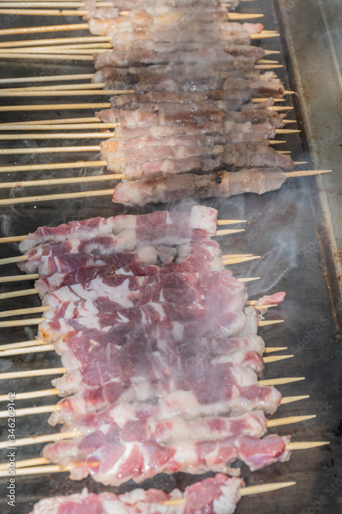 Shish kebab, a popular meal of skewered and grilled cubes of meat ...