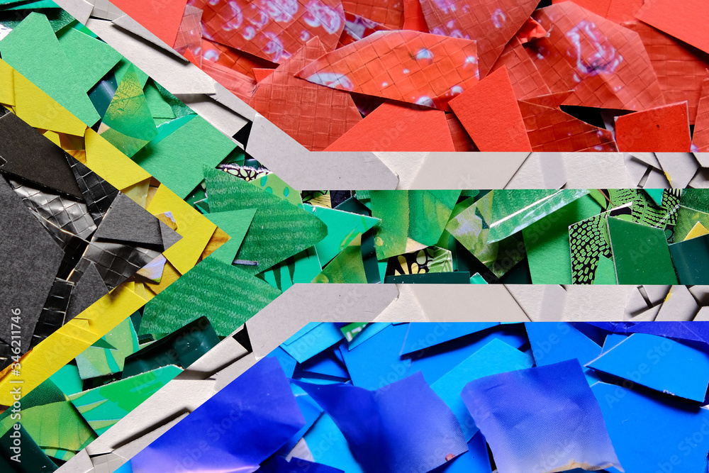 Ecological South African flag, made of recycled plastics and carton ...