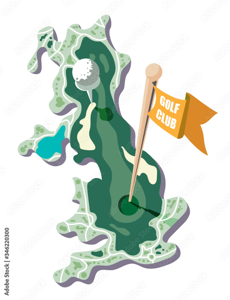 Golf club logo, icon idea. Golf course map with flag and golf ball ...