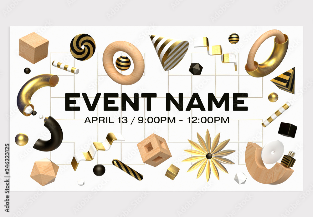 Modern 3D Geometric Shapes Composition Event Page Layout Stock Template ...