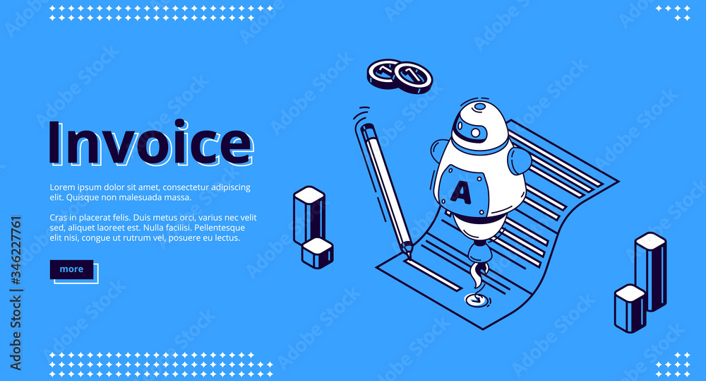 Invoice isometric landing page. Large bill for tax or service payment ...