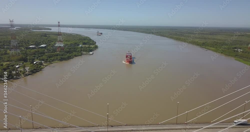 Long Arm Zarate Bridge, located in South America, Argentina, divides ...