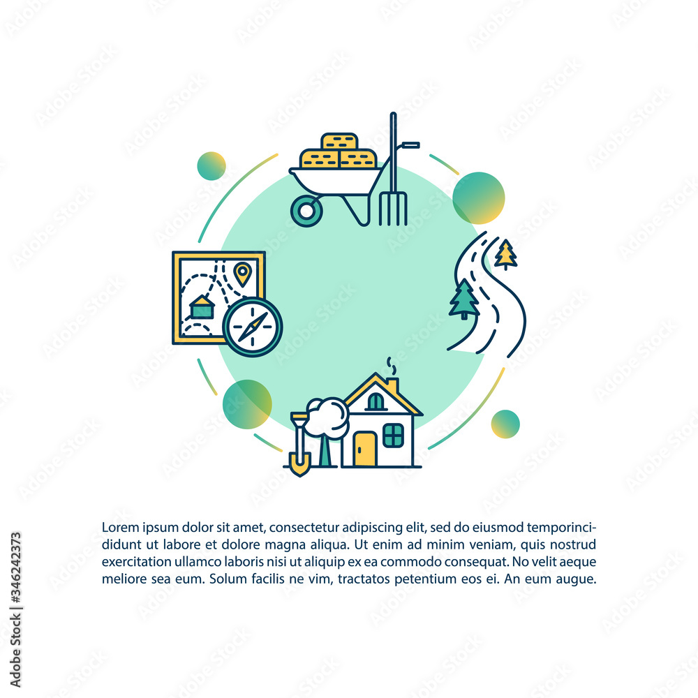 Village life concept icon with text. Country living. House in ...