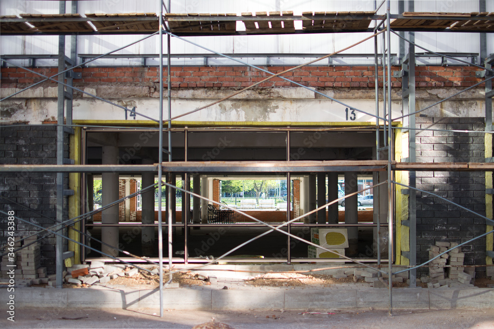 reinforced concrete round columns of a building under construction ...
