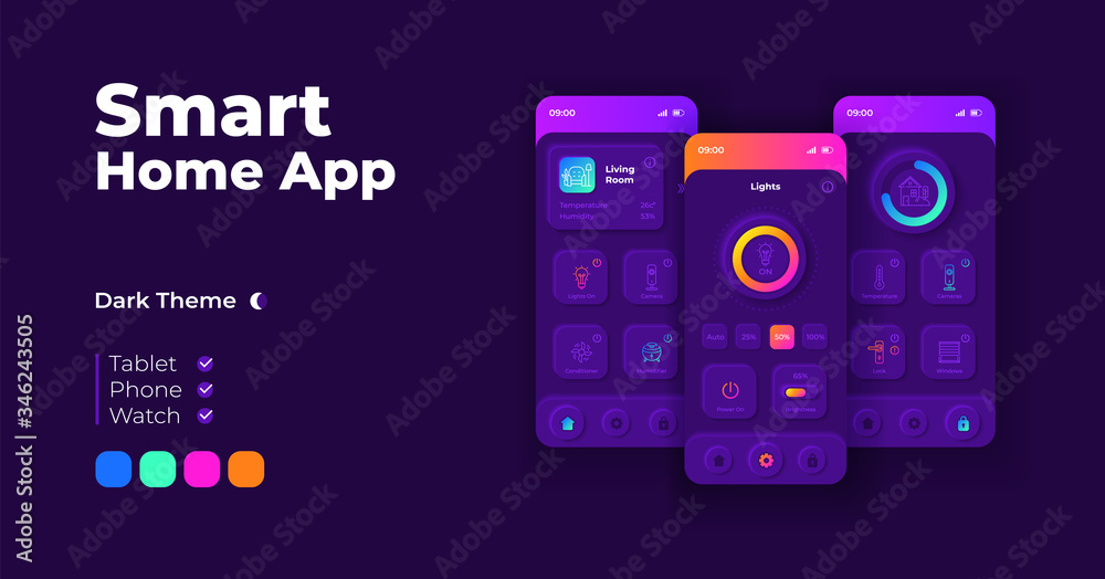 Smart home application cartoon smartphone interface vector templates ...