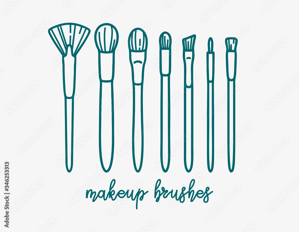 Makeup Brush Set. Vector outline illustration. Beauty and skincare ...