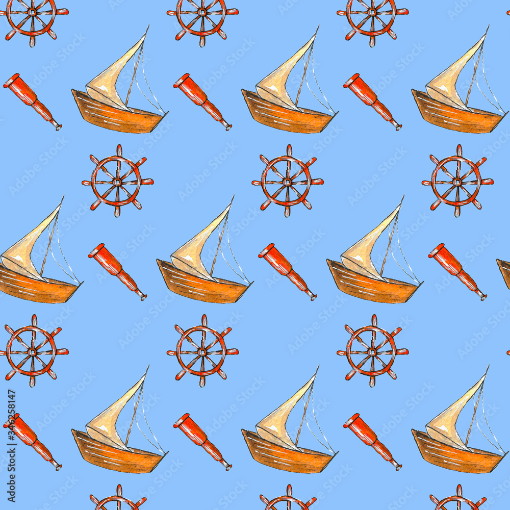 Seamless watercolor pattern on the theme of the sea, consisting of ...