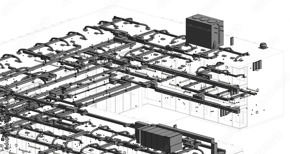 architectural isometric blueprint of HVAC system in BIM Stock ...