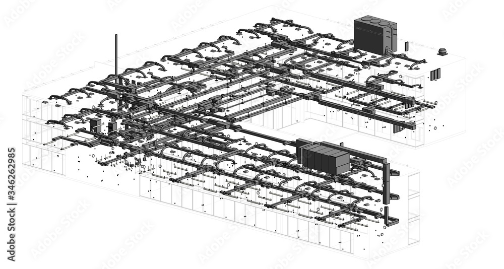 architectural isometric blueprint of HVAC system in BIM Stock ...