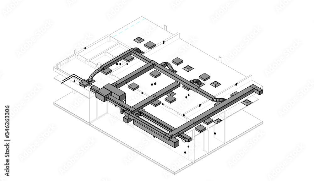 architectural isometric blueprint of HVAC system in BIM Stock ...