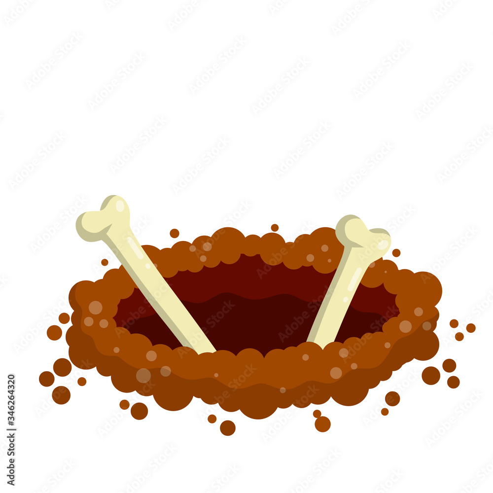 Hole in ground. Archaeology and excavations. Skeleton, burial and ...