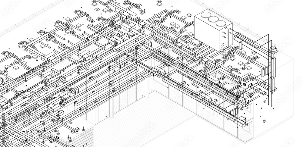 architectural isometric blueprint of HVAC system in BIM Stock ...