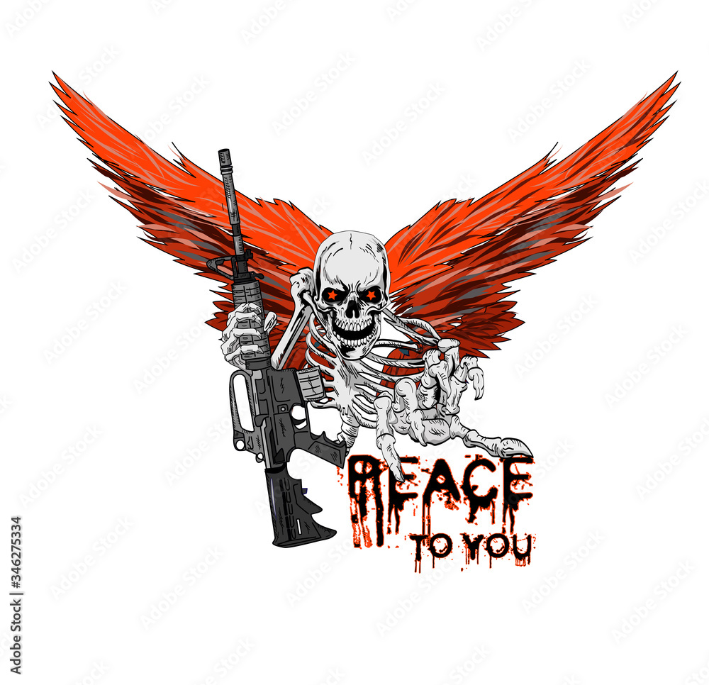 Skeleton with a gun extends his hand forward Stock Vector | Adobe Stock