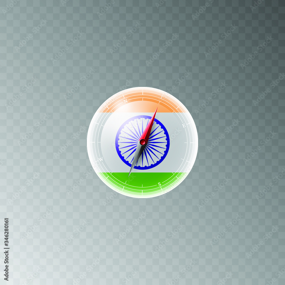 Illustration of a compass with the flag of INDIA on a transparent ...