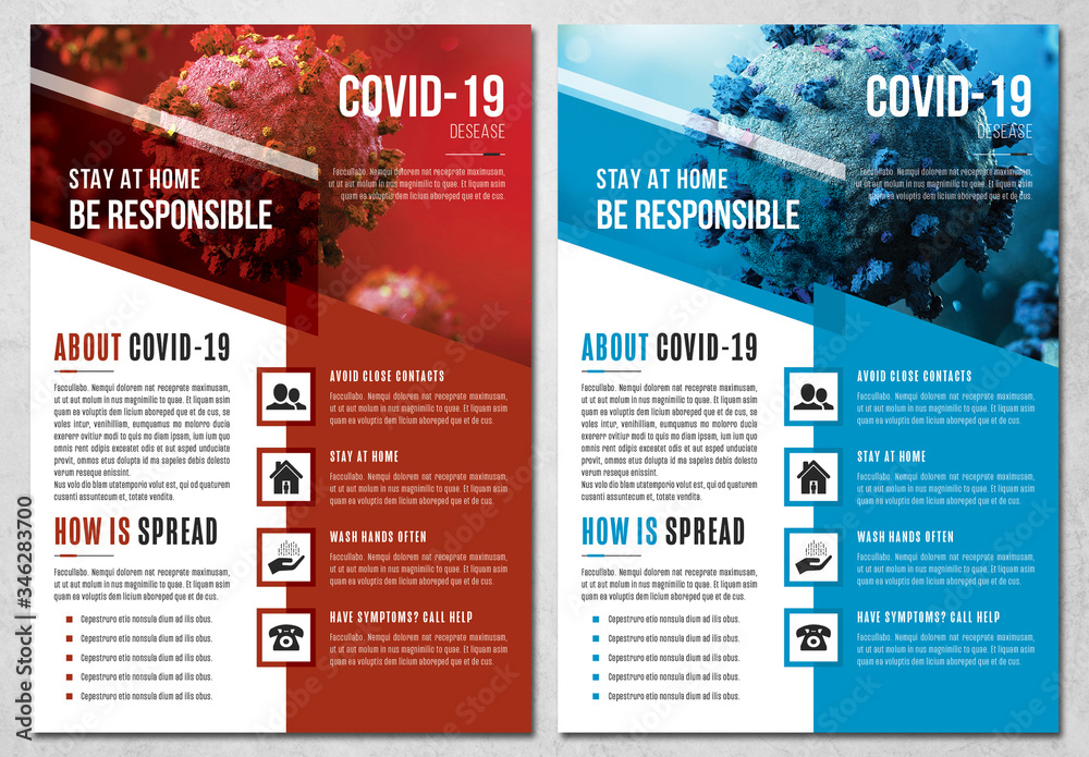 COVID-19 Flyer Layout with Red and Blue Accents Stock Template | Adobe ...