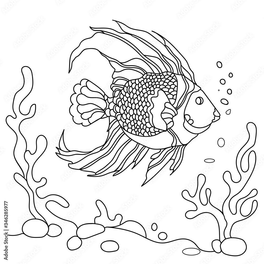 Vector fish coloring isolated on white background. Baby fish coloring ...