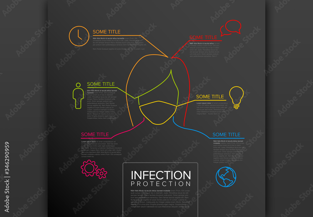 Thin Line Dark Infection Protection Infographic Layout Stock Template ...