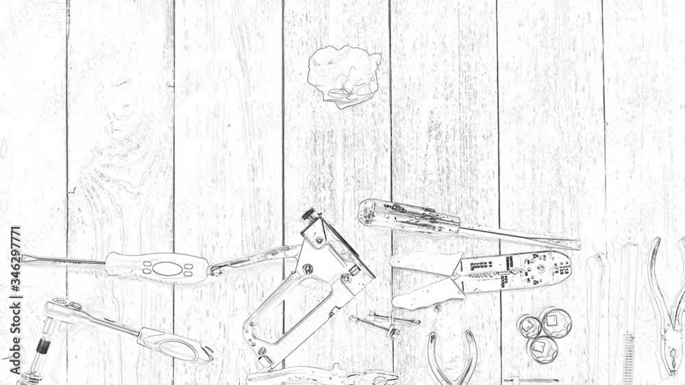 Animation of a hand tool for a joiner with a rectangle for the logo ...