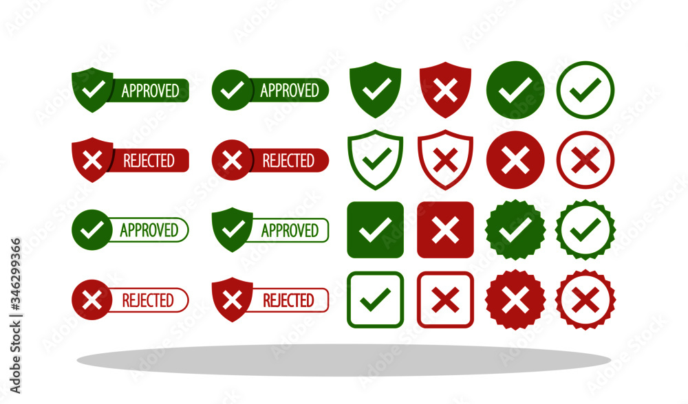 Vetor de Approve and Reject icon set in flat style. Yes/No symbols for ...