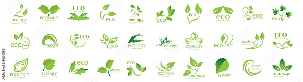 Collection Of Eco And Organic Logo Set - Isolated On White Background ...