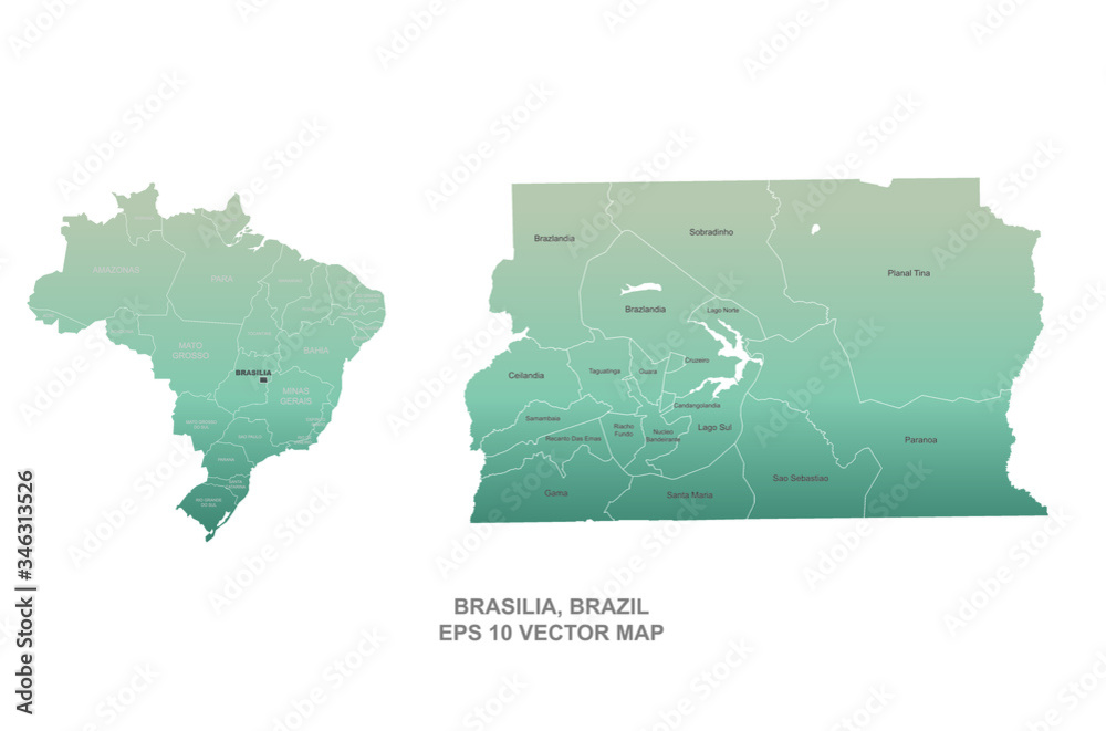 Fototapeta mapa świata dla dzieci Brasilia map. vector map of brasilia ...