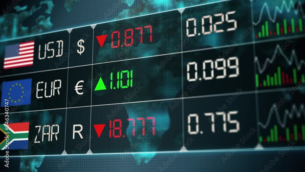 Evolution of South African rand, Euro, US dollar currencies with up and ...