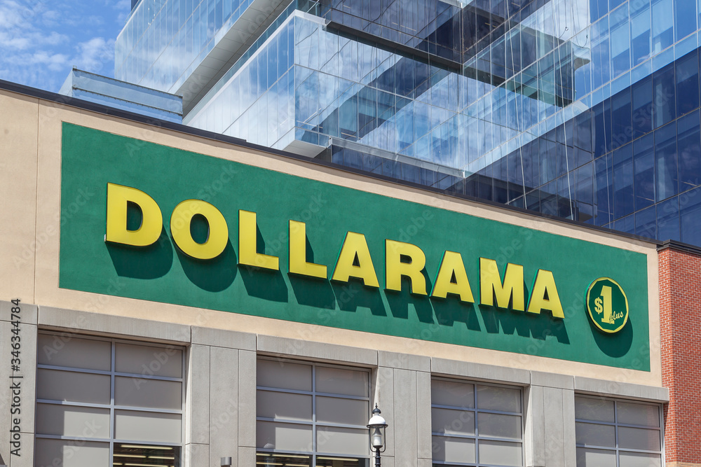 Toronto, Canada - June 19, 2018: Dollarama store with blue modern glass ...