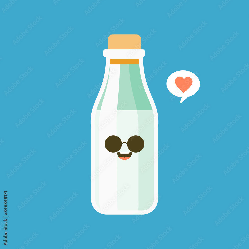 Funny full milk bottle character with smiling human face standing ...