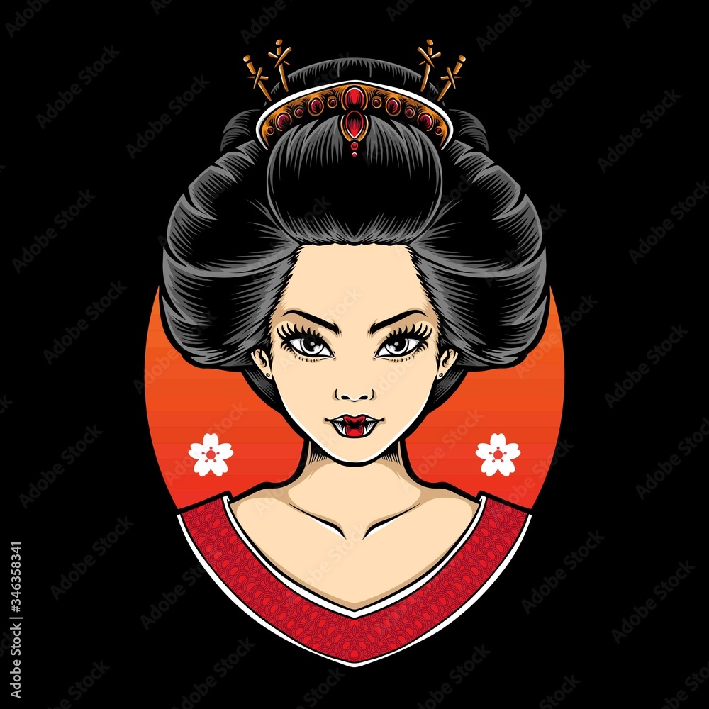 female geisha cartoon vector head Stock Vector | Adobe Stock