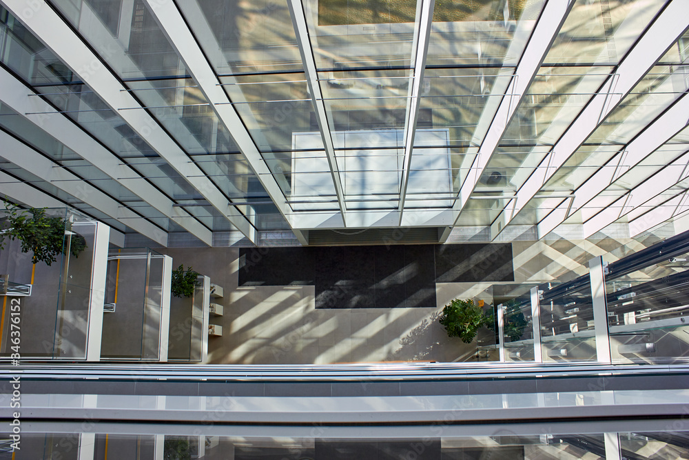 Huge atrium in modern office building. View from the top. Stock Photo ...
