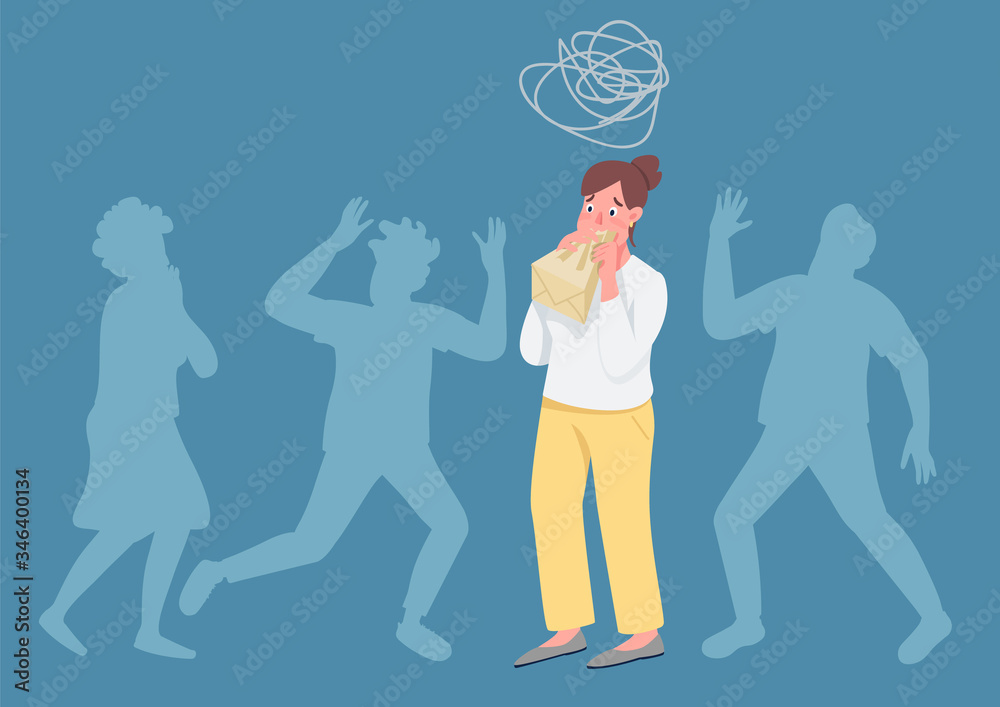 Hyperventilating woman flat concept vector illustration. Girl with ...