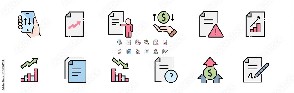 Increase and Decrease Filled Outline Icons. Colorful Linear Set Vector Line Icon. Finance Chart ...