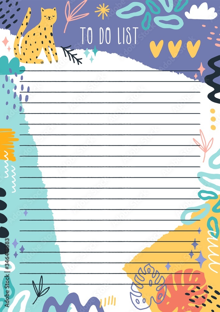 Cartoon colorful to do list template with place for text vector flat ...