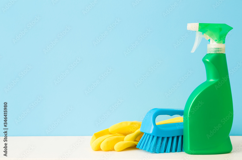 Simple cleaning set for carpets, tiles and floors surfaces in kitchen ...