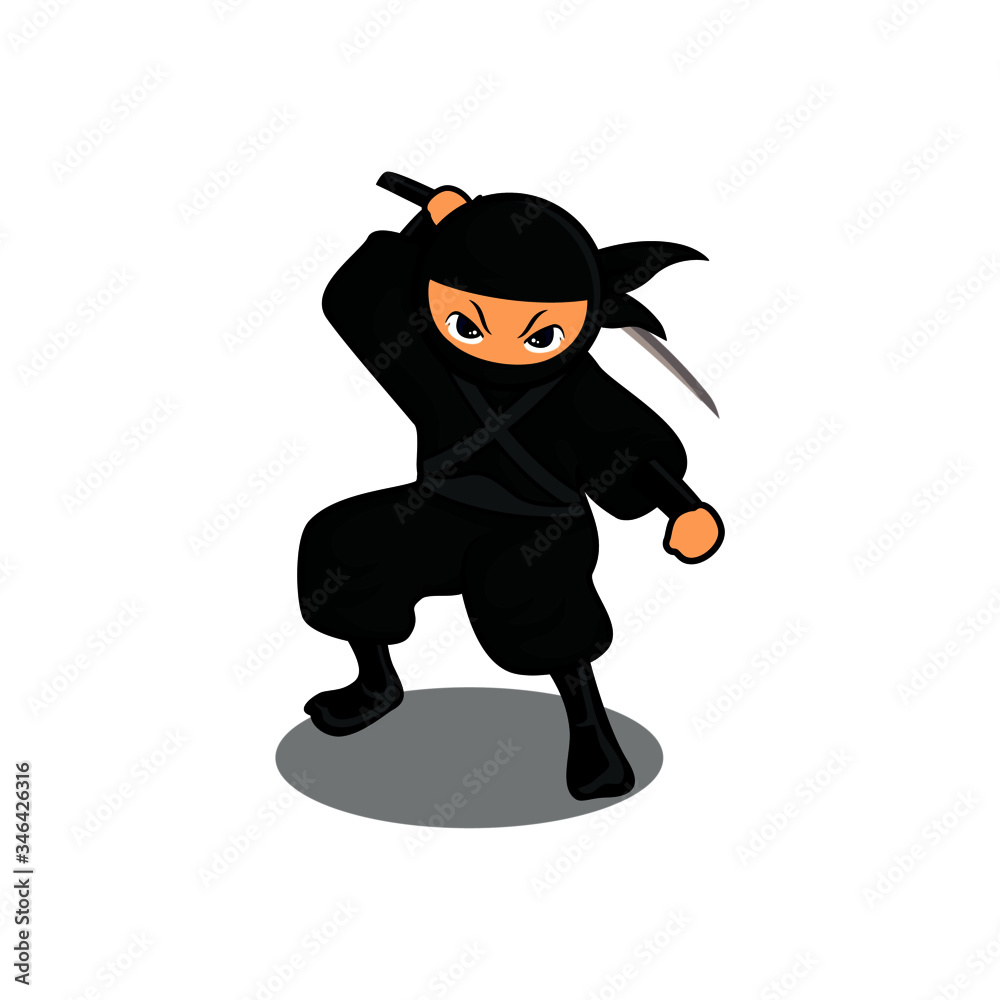 cartoon black ninja ready to slash and stab enemy Stock Vector | Adobe ...