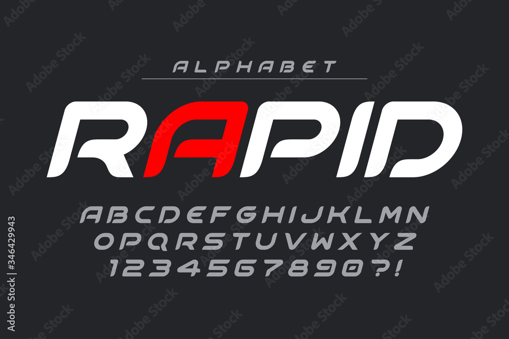 Futuristic alphabet design, typeface, letters and numbers. Vector ...