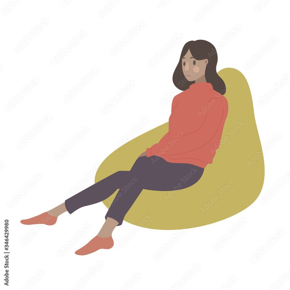 Young pretty african american woman chilling sitting on bean bag ...