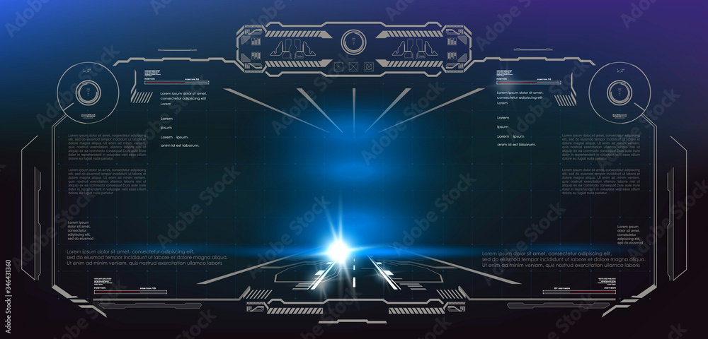 Virtual reality. Futuristic dashboard display design. Sci-Fi helmet HUD ...