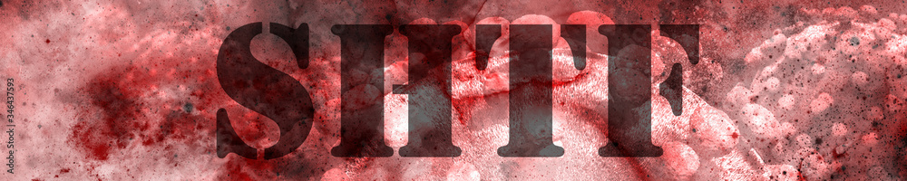 SHTF text in stencil letters on abstract blood and coronavirus ...