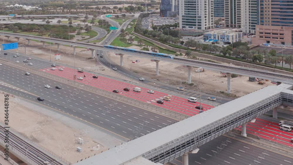 Aerial view of empty highway and interchange in Dubai after epidemic ...