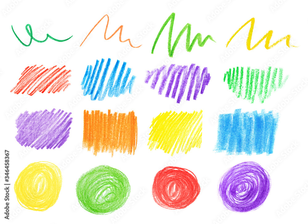 Collage of color drawn pencil scribbles on white background Stock Photo ...