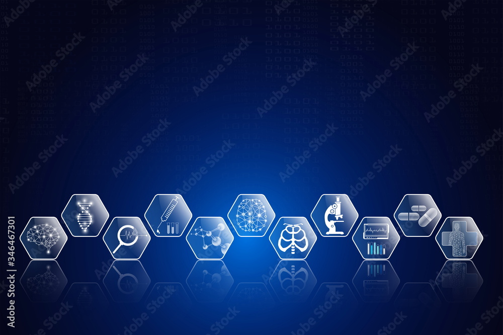 abstract background technology concept in blue light,brain and human ...