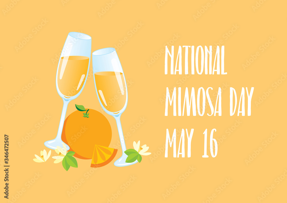 National Mimosa Day vector. Glasses of champagne with orange icon ...