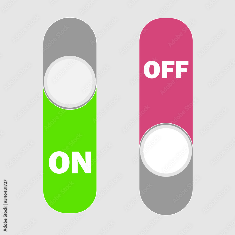 Toggle switch icon, on, off position icons, flat design style user ...