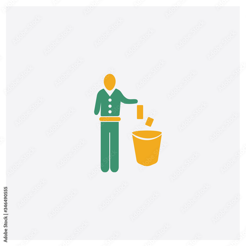 Throwing Trash concept 2 colored icon. Isolated orange and green ...