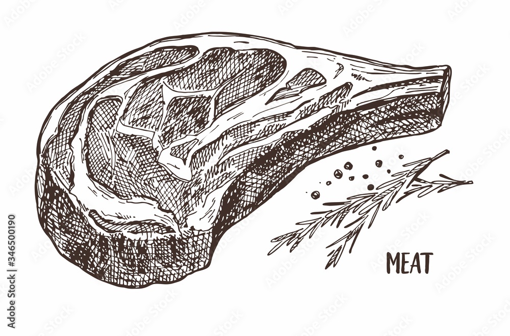 Vector image of a piece of meat. Farm products. Organic food ...