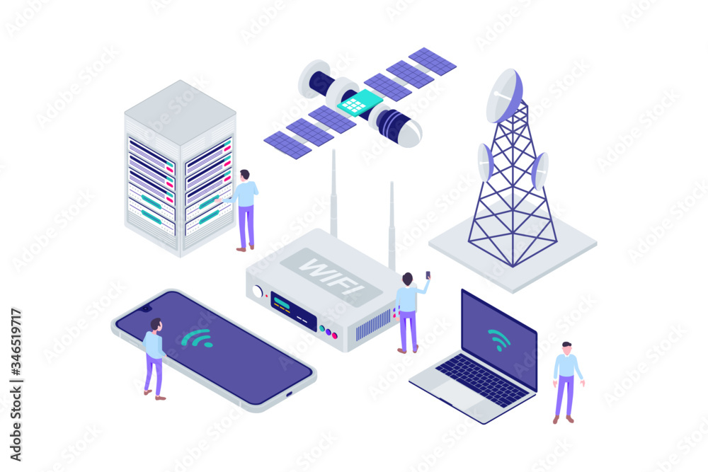 Isometric Broadband Internet Provider Modern Illustration, Web Banners ...