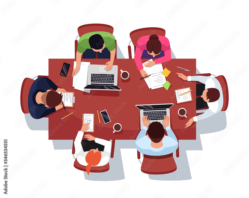 Business meeting semi flat RGB color vector illustration. Brainstorming ...