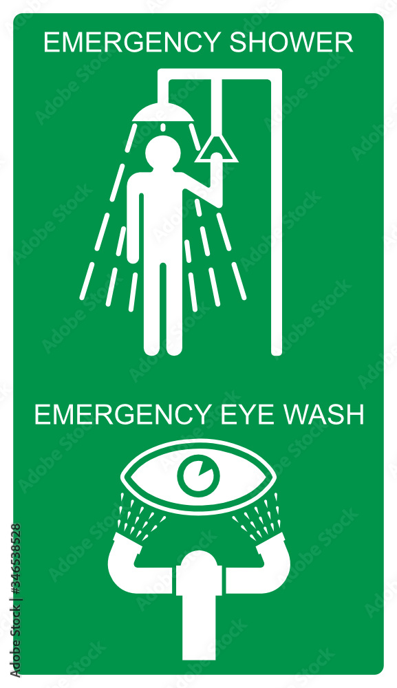 Emergency shower and Emergency eye wash vector sign isolated on white ...