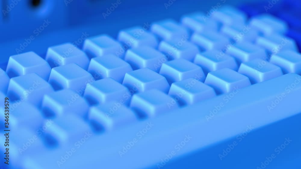 Blue Vintage Computer Keyboard. Close up. Old-fashioned personal ...